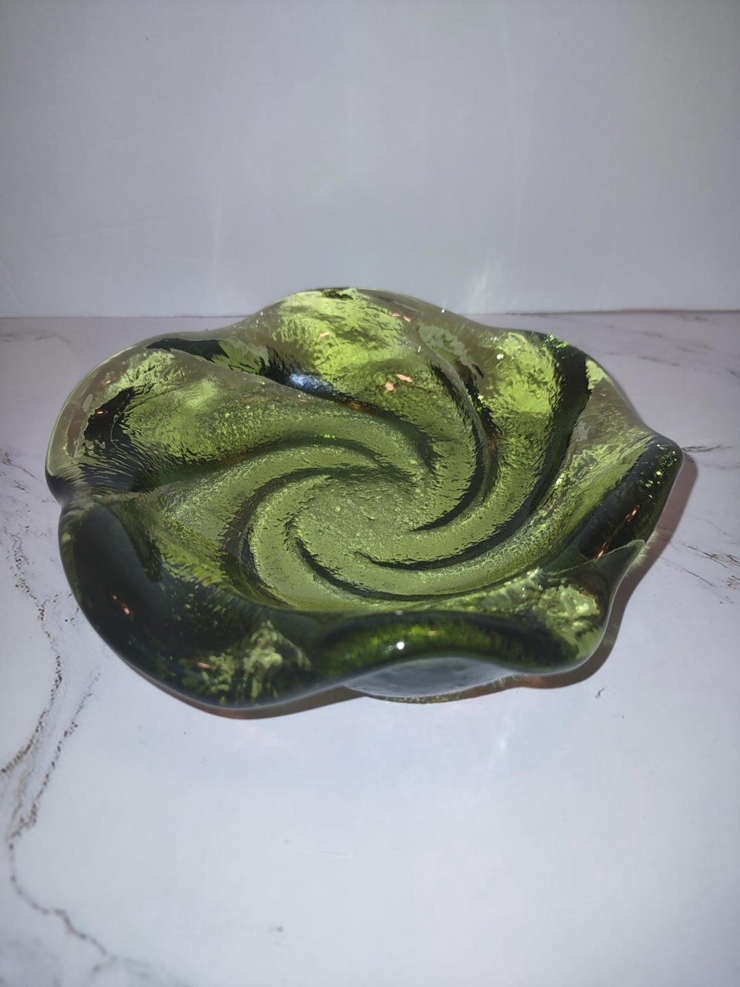 Fenton Swirl Textured Glass Dish Ashtray Green - Etsy