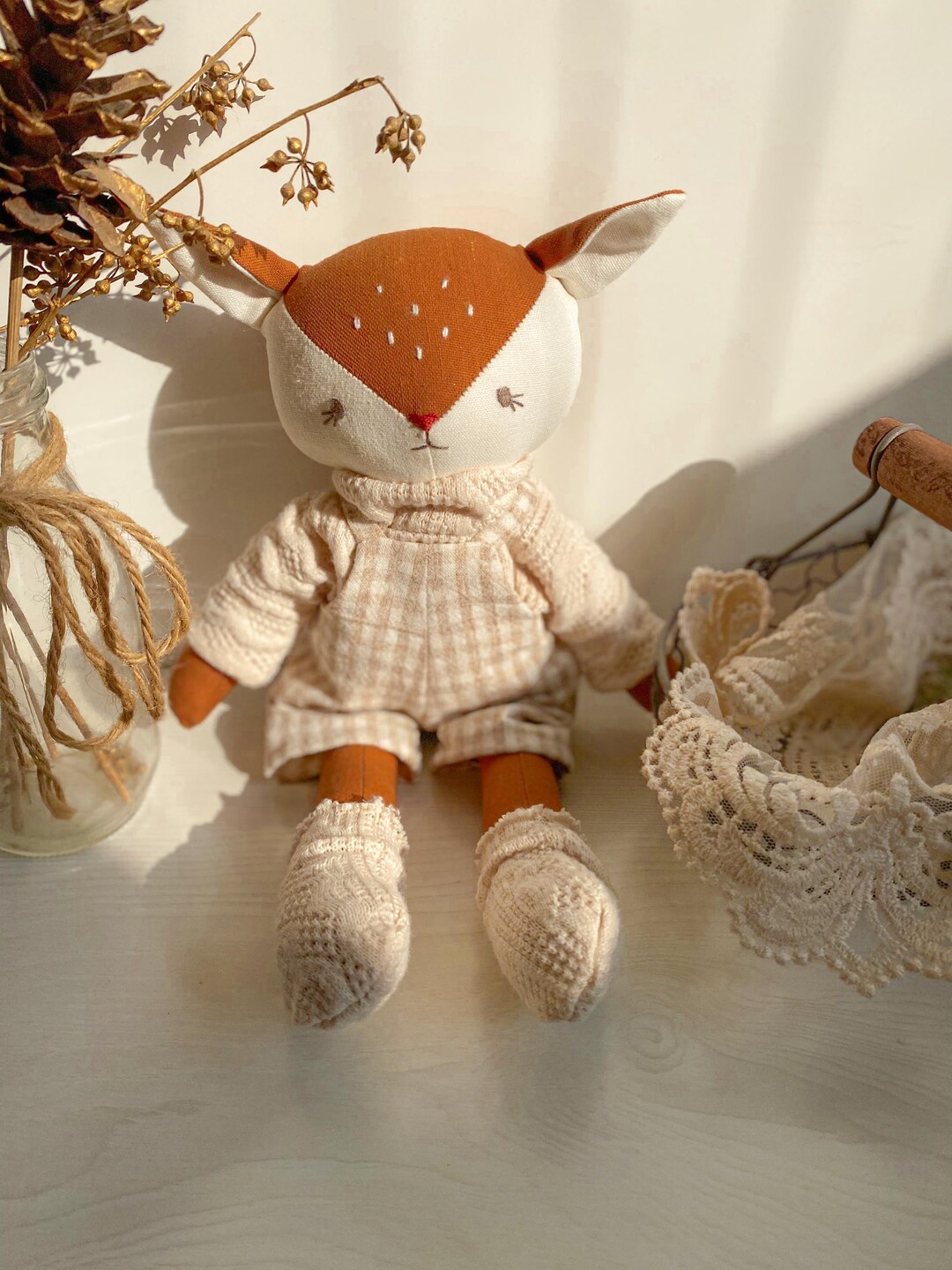 Stuffed Deer Toy Handmade Plush Animal for Kids Woodland Nursery Decor ...