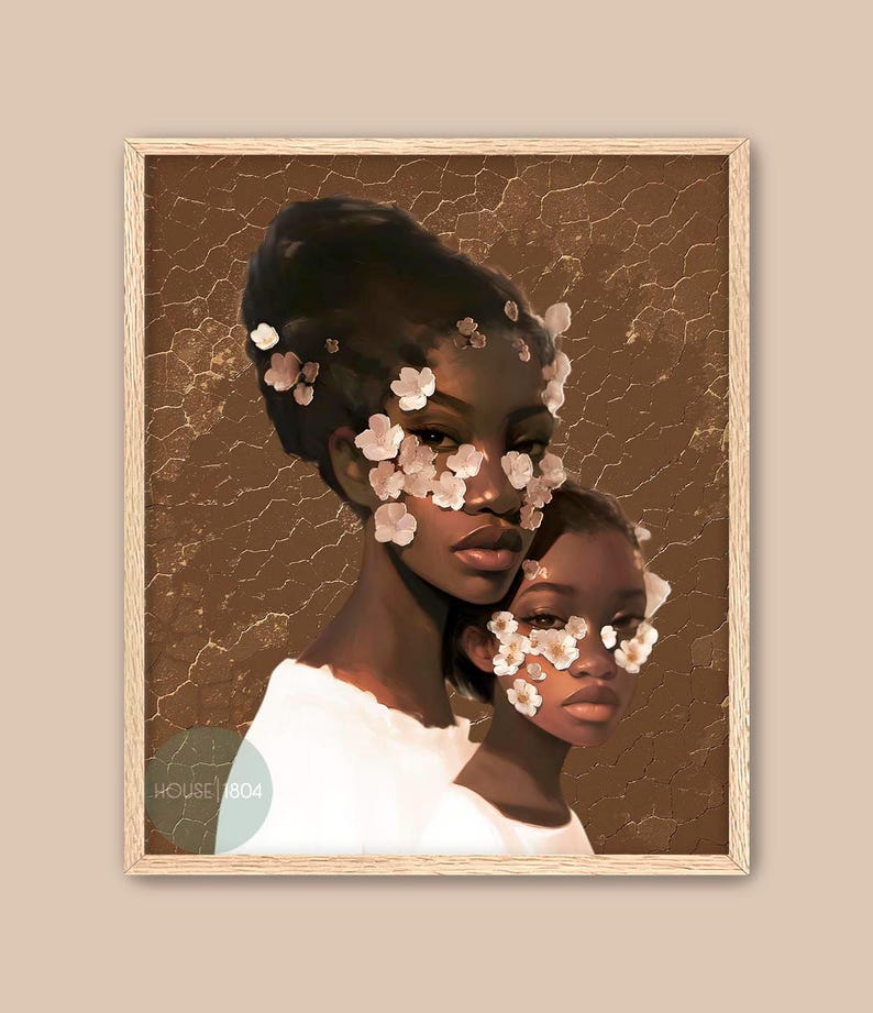 Black Mother and Daughter Art Print: Floral African American Family - Etsy