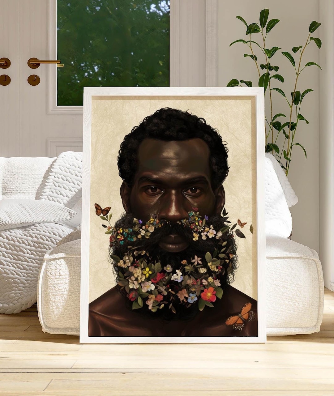 Black Man Art Print: Bohemian Floral Beard, Melanin Home Decor - Etsy