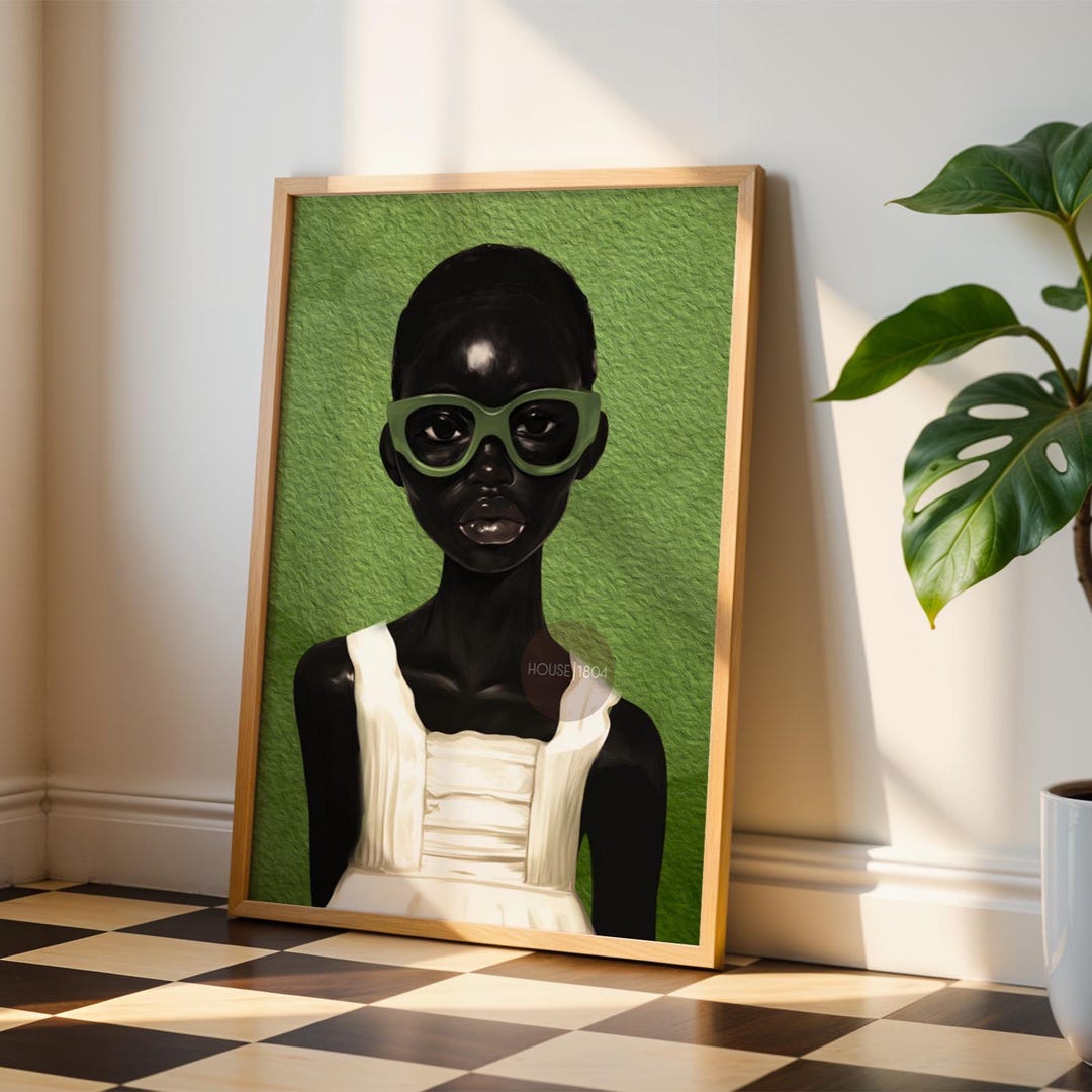 Black Girl Portrait Abstract Art: Green Bohemian Print, Urban Home ...