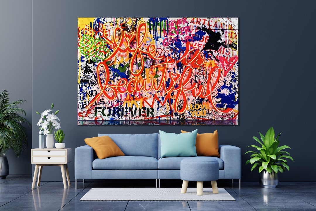 Life is Beautiful Mural Art Graffiti Print on Canvas Modern Wall Art ...