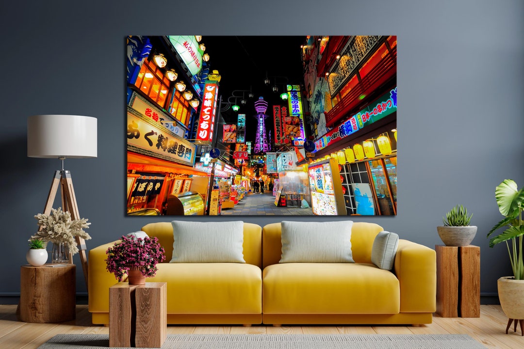 Japanese Street View Canvas Contemporary Tsutenkaku Tower in Osaka ...