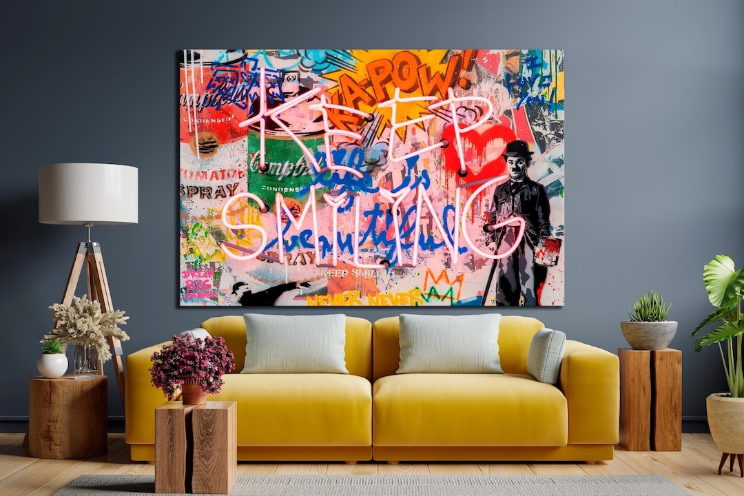 Keep Smiling Color Banksy Modern Wall Art Graffiti Artwork Print Canvas ...