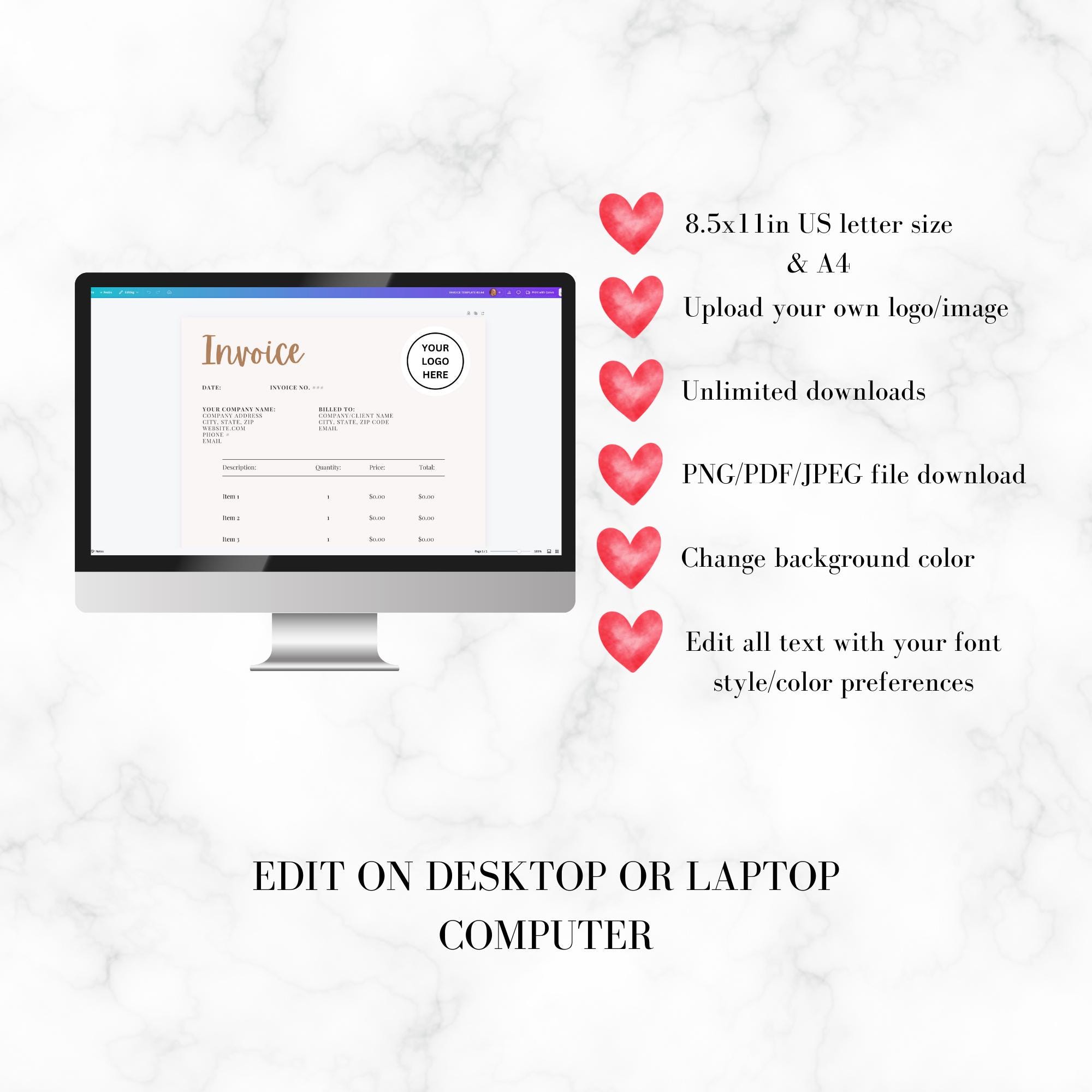 Aesthetic Invoice Template, Editable Invoice, Printable Small Business ...