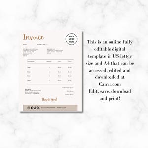 Aesthetic Invoice Template, Editable Invoice, Printable Small Business ...
