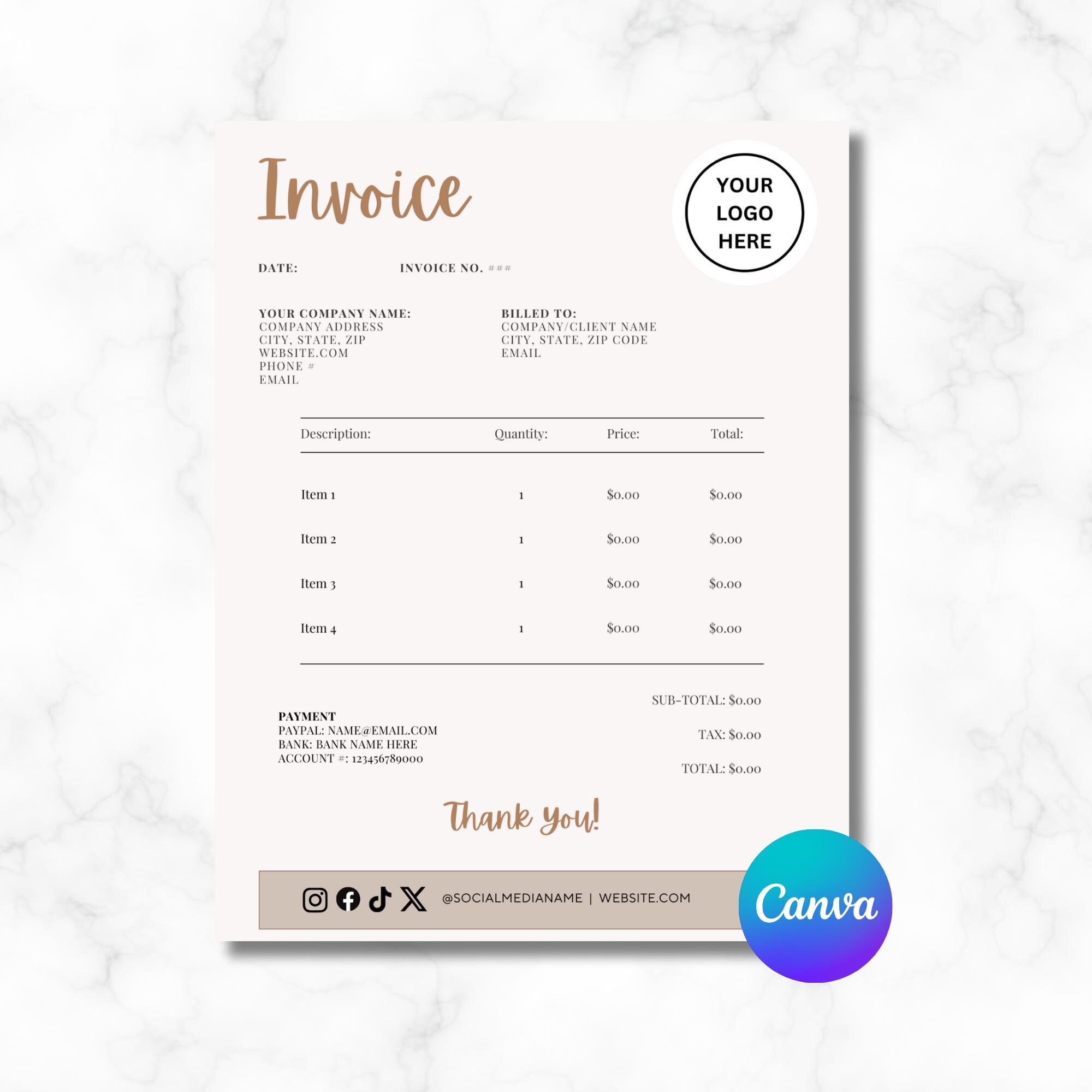 Aesthetic Invoice Template, Editable Invoice, Printable Small Business ...