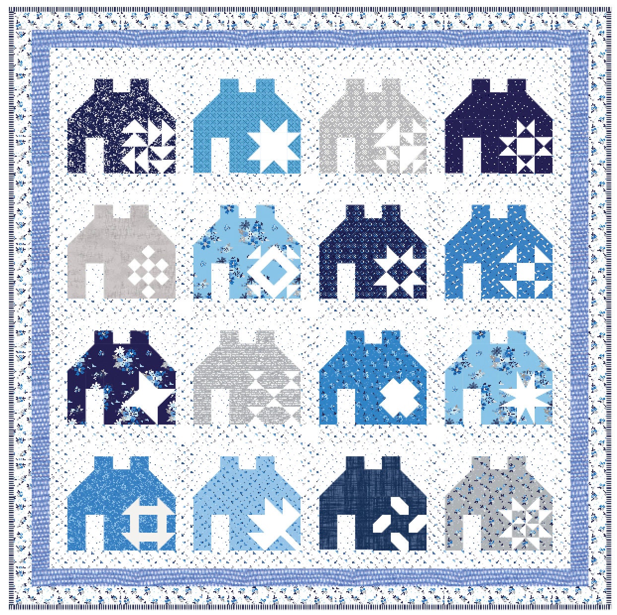 Little Village Quilt Pattern, Red and White Quilt Pattern, House Quilt ...