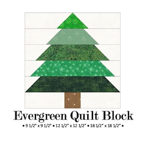 Evergreen Quilt Block Pattern, Tree Block Traditional Piecing, Quilted Tree Pattern, 9" 12" 18 ...