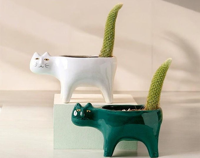 Cute Cat Ceramic Vase | Garden Flower Pot | Animal Cactus Plants ...