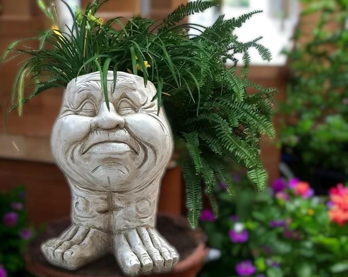 Human Face Statue Planter | Plant Flower Pot | Yard Garden Patio Vase ...
