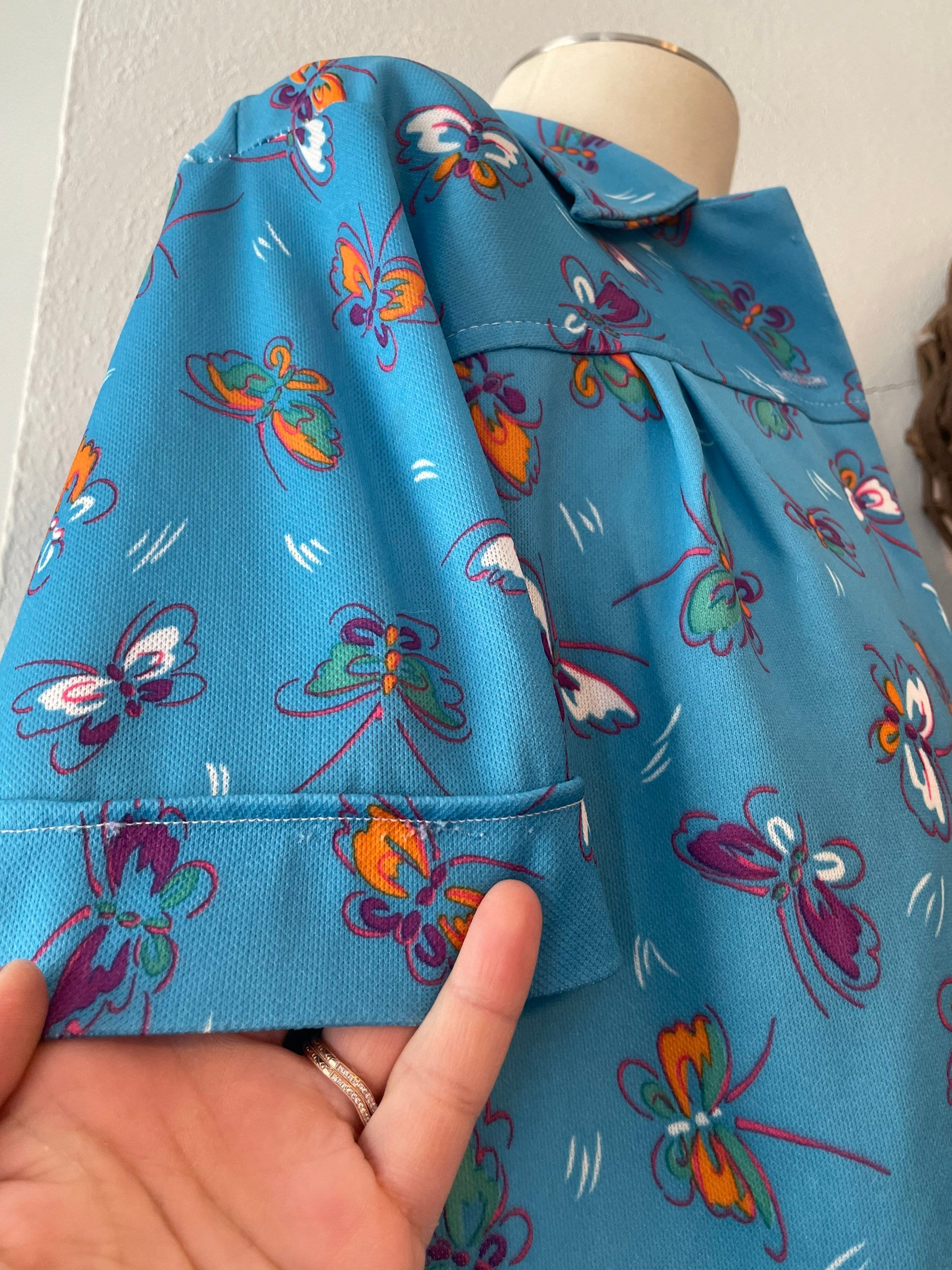 Vintage Blue Butterfly Polyester Button up Shirt Blouse - Etsy