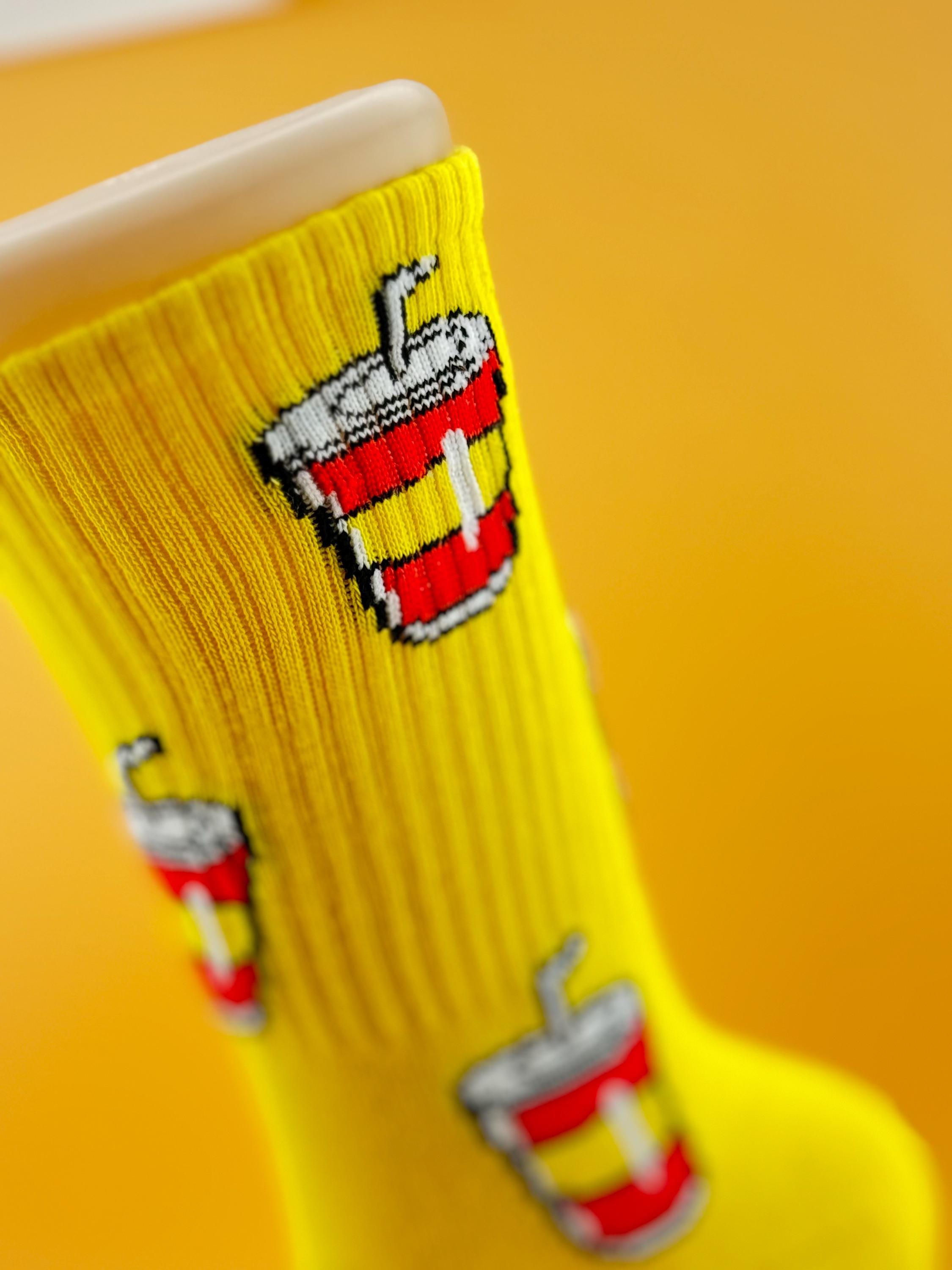 Pixel Soda Socks: Retro Arcade Yellow Socks, Gamer Gift - Etsy