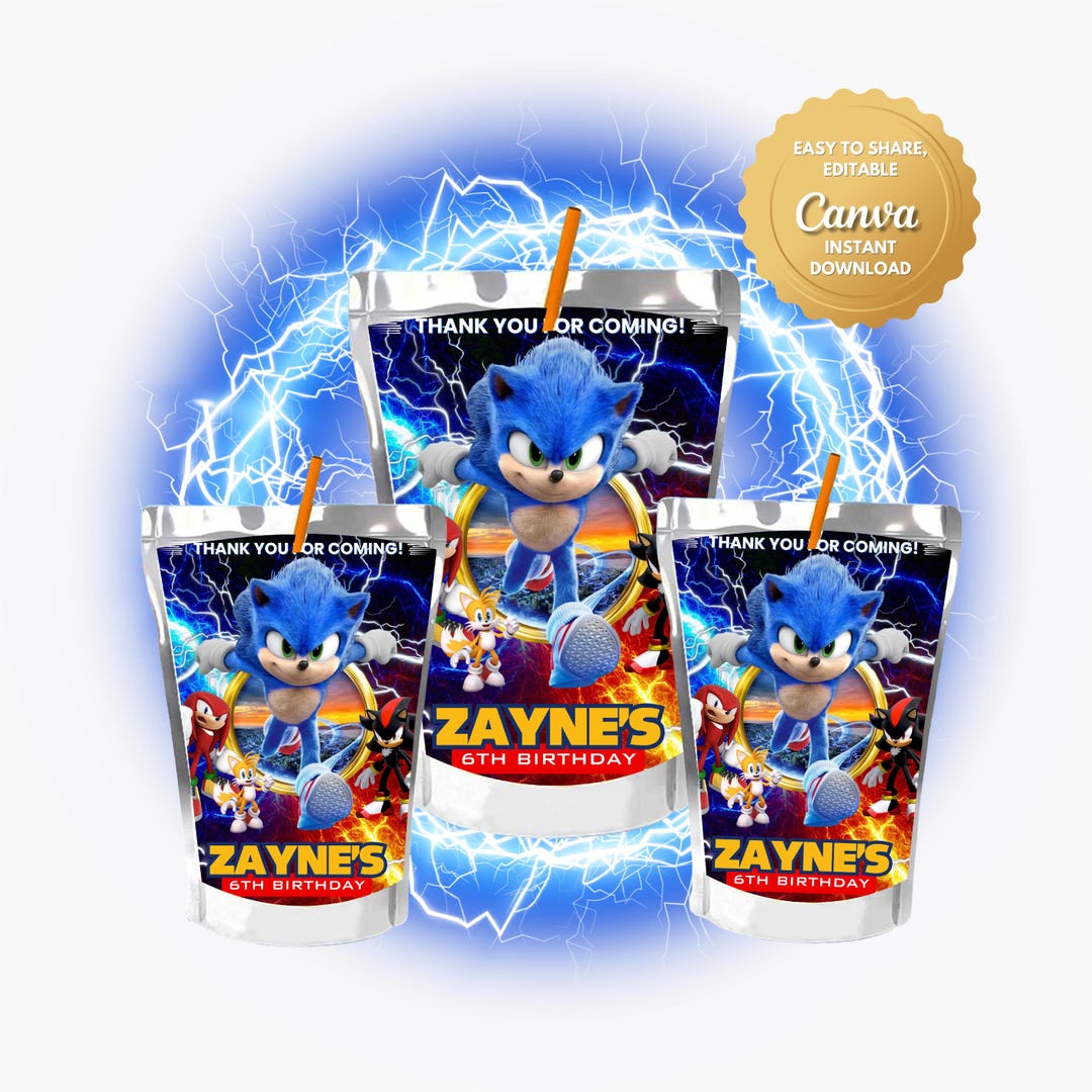 Sonic 3 Birthday Juice Pouch Label | Sonic 3 Capri Sun Label | Sonic ...