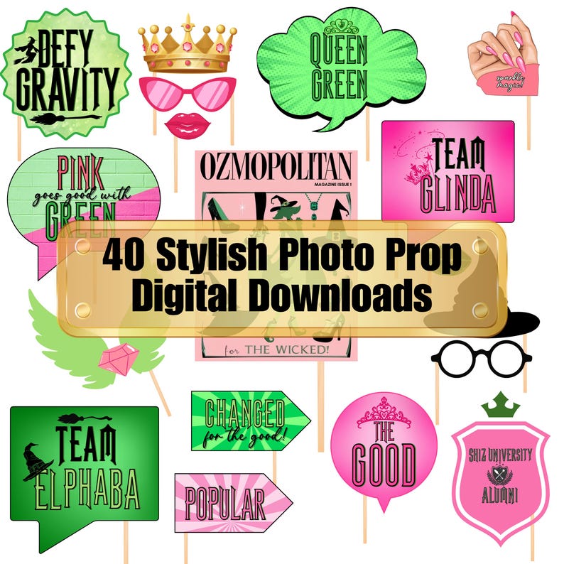 Wicked Movie Pink and Green Witch-themed Party Props, Wicked Party ...