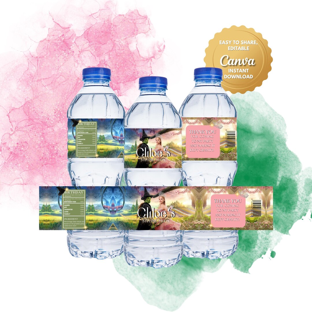 Wicked Movie Water Bottle Label Template, Wicked Movie Party Favor ...