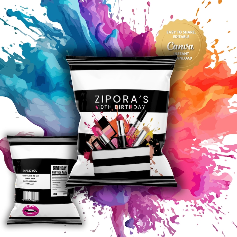 Glam Makeup Sephora Party Favor Chip Bag Template | Spa Pamper Party ...