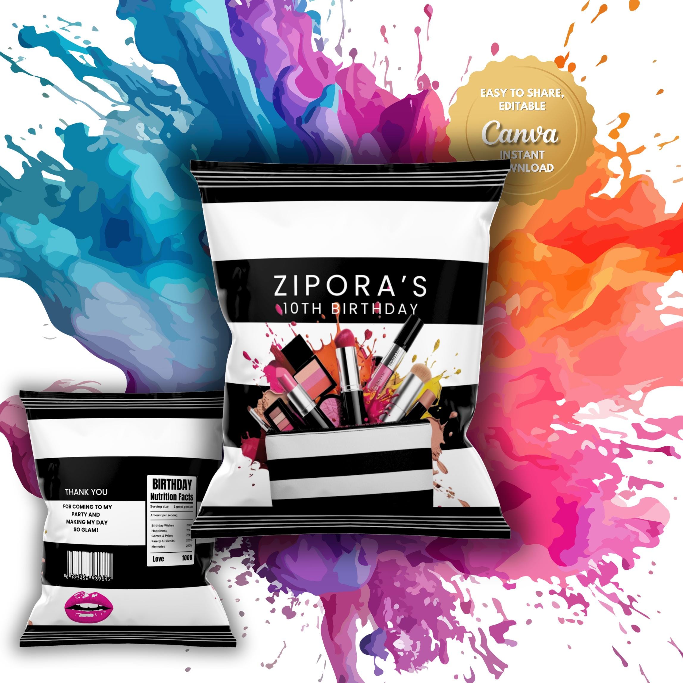 Glam Makeup Sephora Party Favor Chip Bag Template | Spa Pamper Party ...