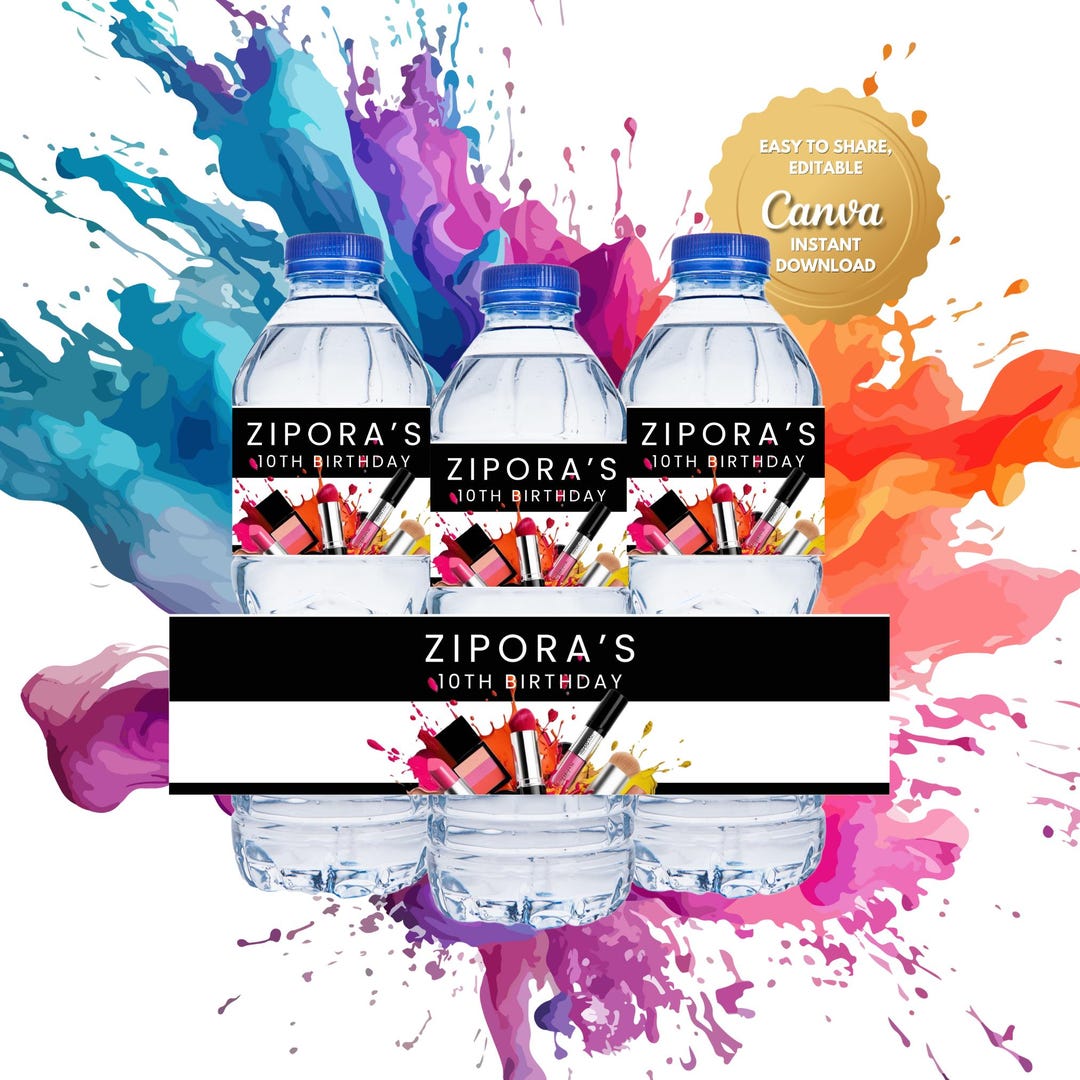 Glam Makeup Sephora Party Bottled Water Label | Spa Pamper Party ...