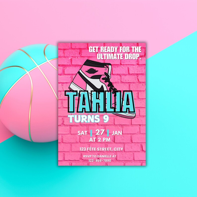 Jordan 1 Pink Birthday Invitation | Sneaker Invite | Air Jordan Invite ...