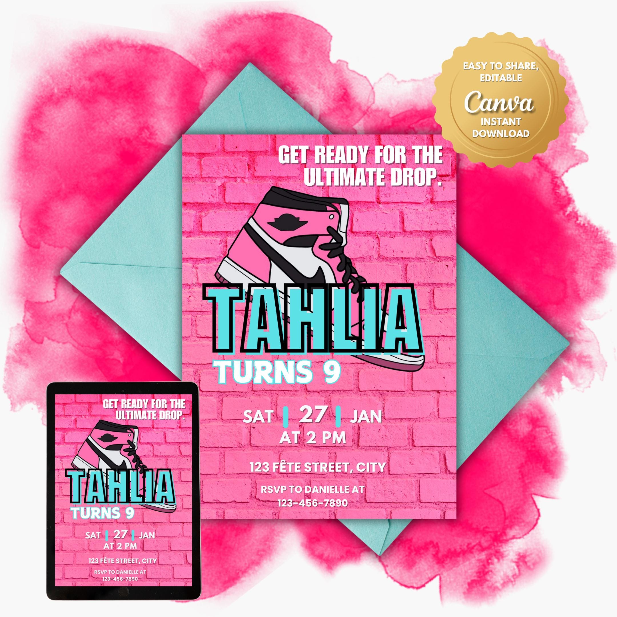 Jordan 1 Pink Birthday Invitation | Sneaker Invite | Air Jordan Invite ...