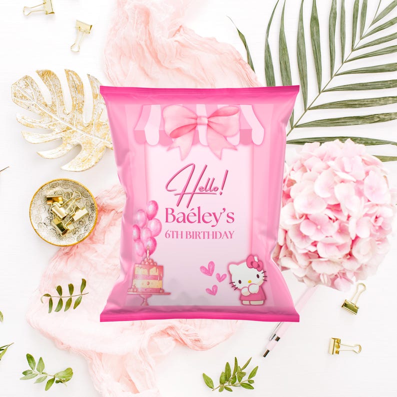 Kitty Chip Bag Template, Kitty Birthday Party Chip Bag Favor Canva ...