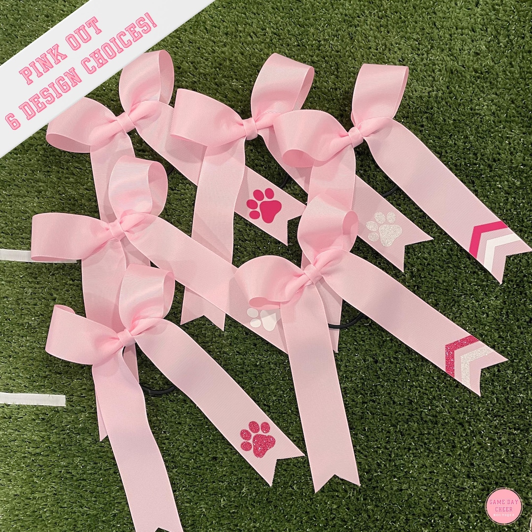 Pink Cheer Bow: Long Tail Ribbon, Paw & Chevron - October Game Day - Etsy