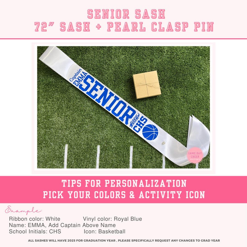 Personalized Senior Sash: Custom Team Colors, Name & Sport Icon - Etsy