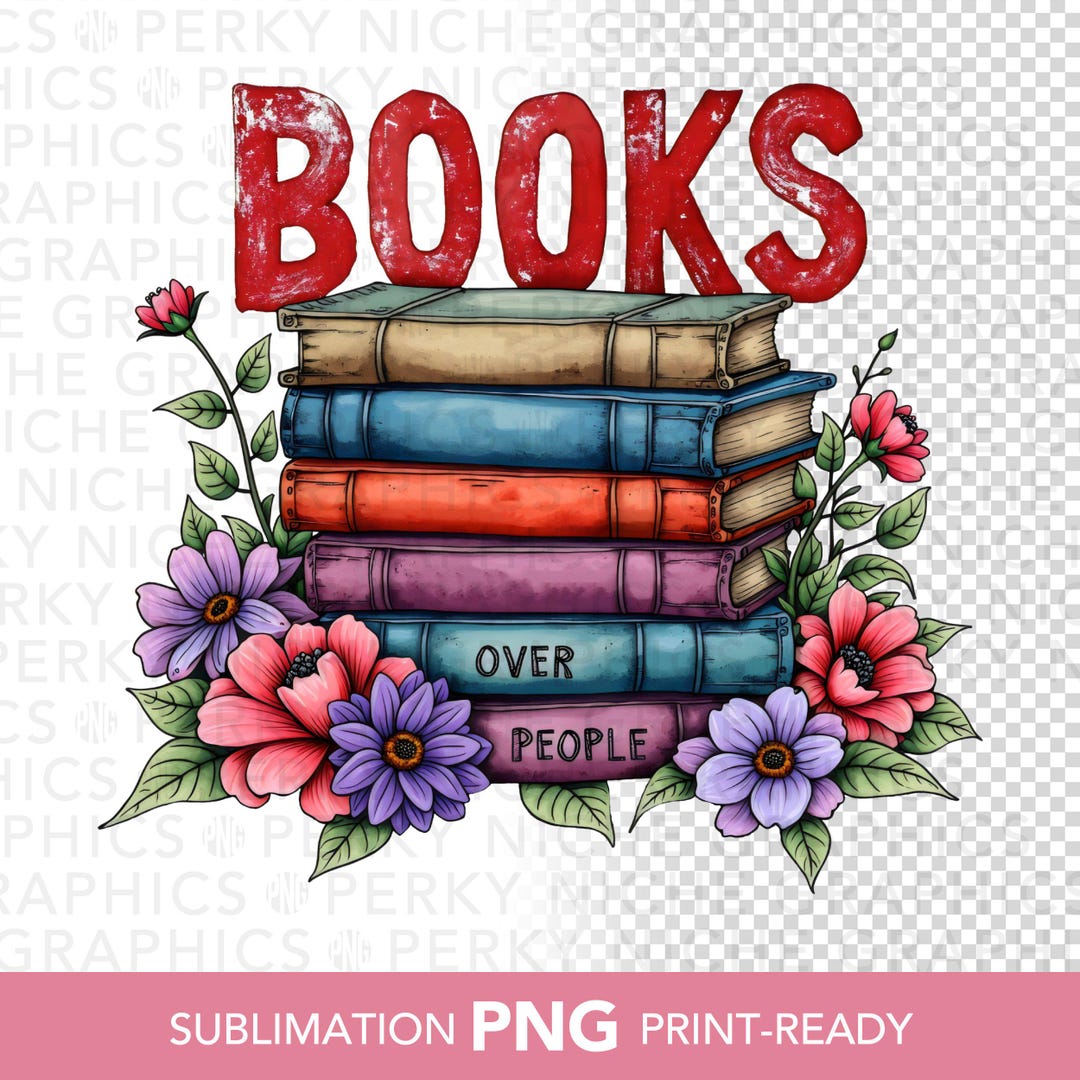 Books Over People PNG, Stack of Books Floral Illustration, Digital ...