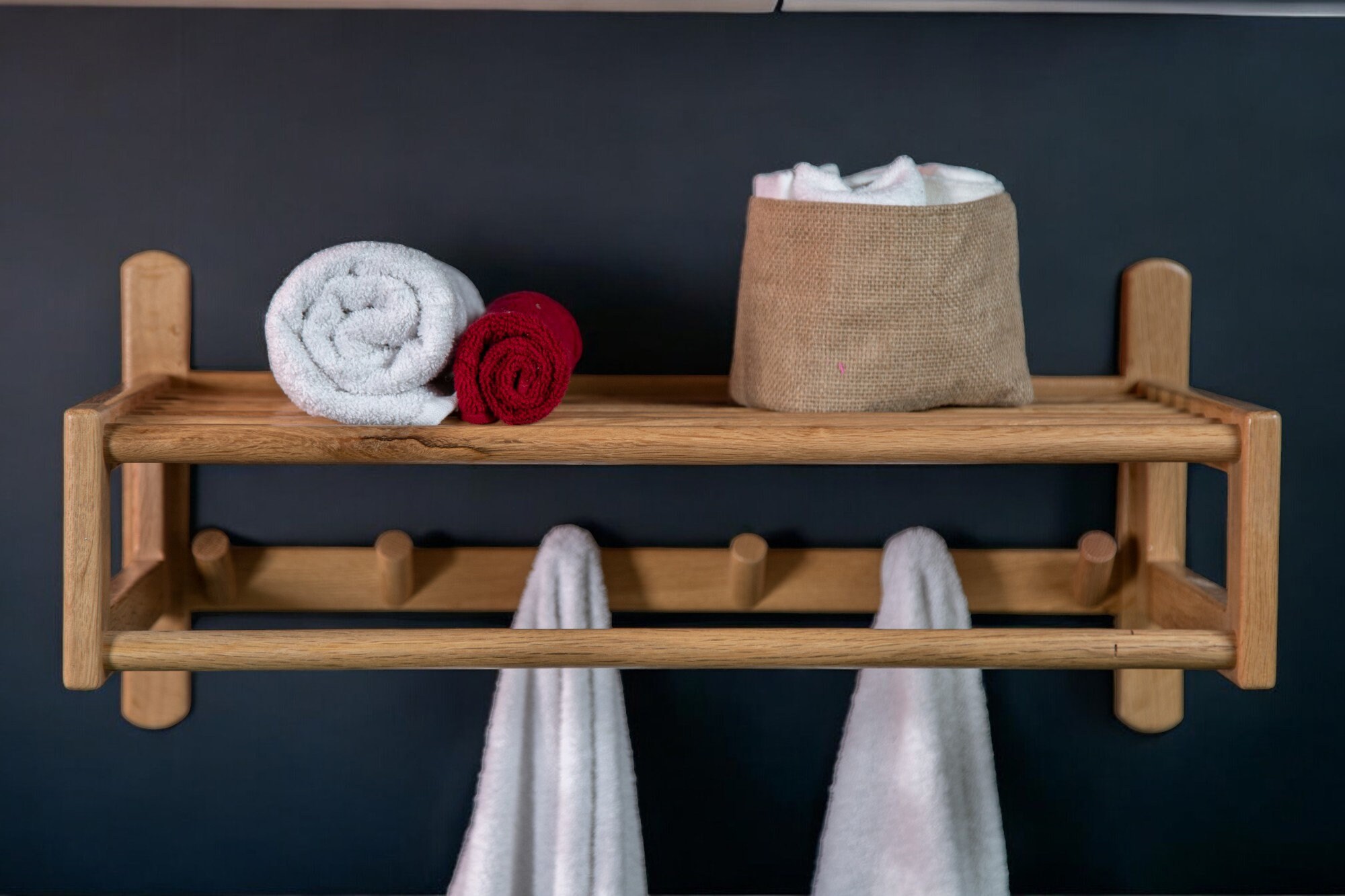 Wooden Bathroom Towel Rack With Shelf, Rustic Bathroom Organizer With ...