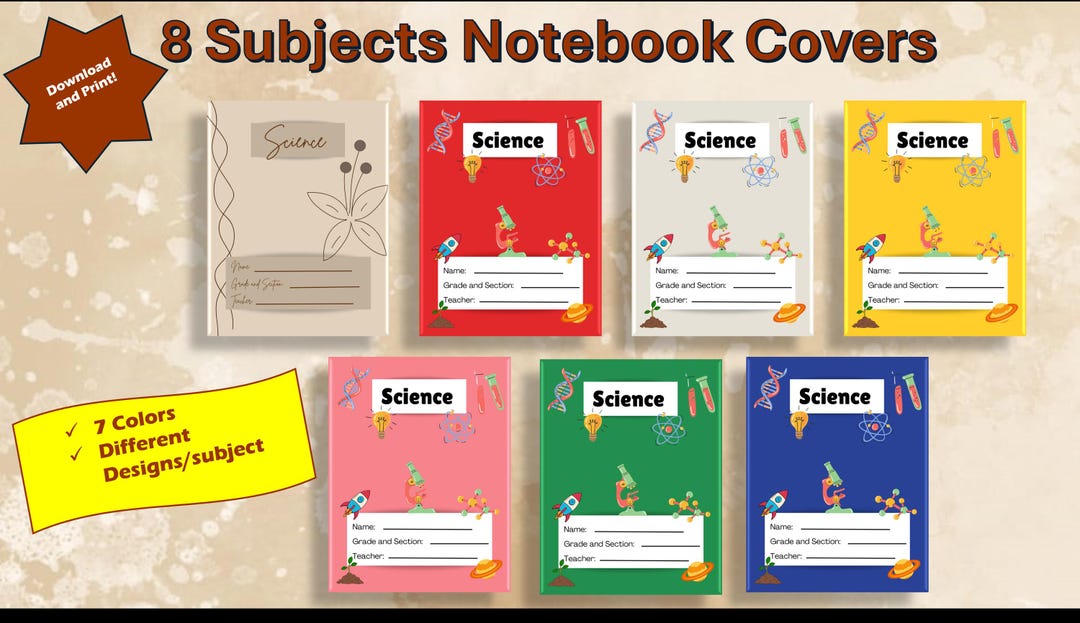 8 Subjects Notebook Covers| Digital Notebook Covers| Easy to Print ...
