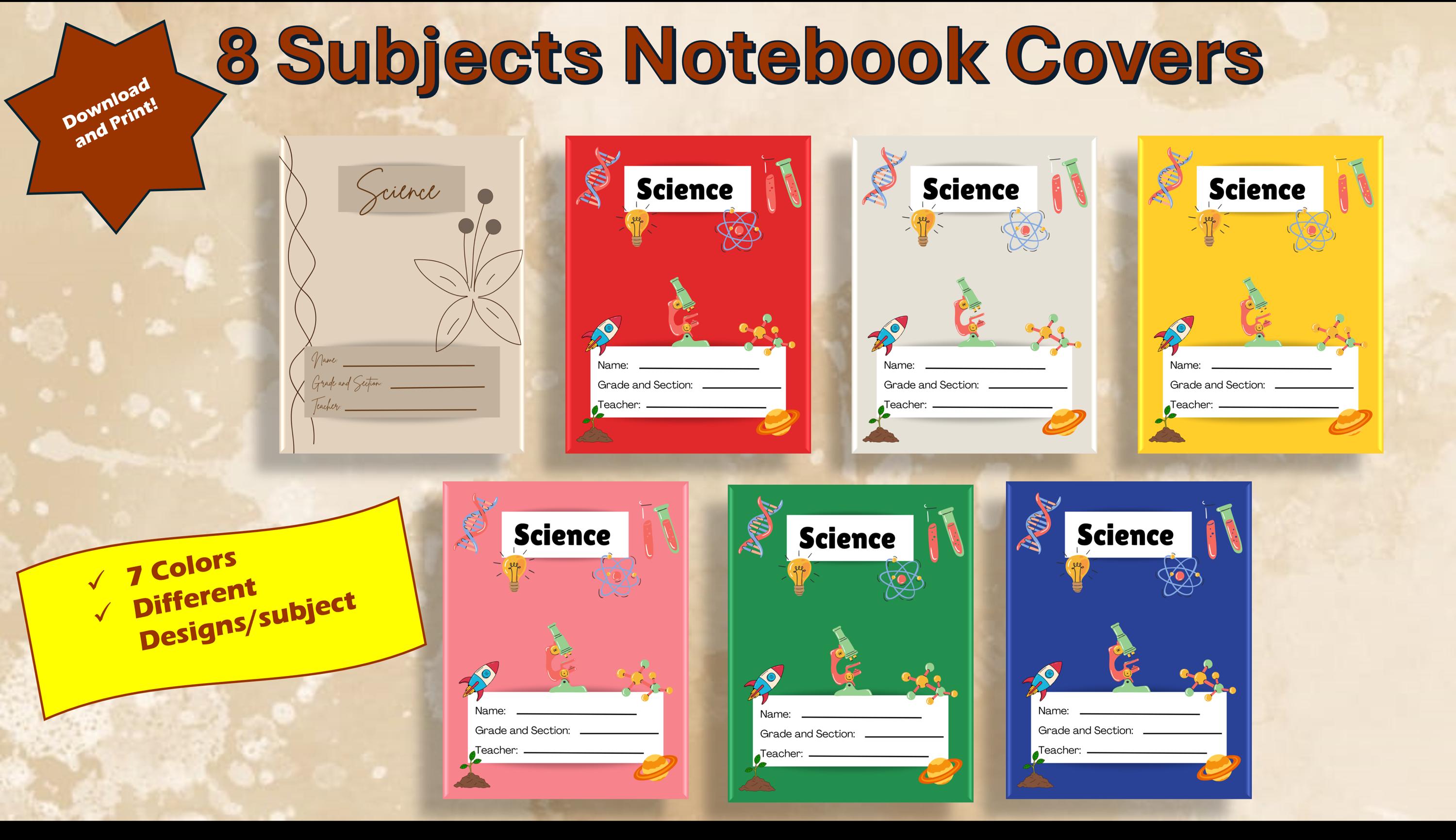 8 Subjects Notebook Covers| Digital Notebook Covers| Easy to Print ...