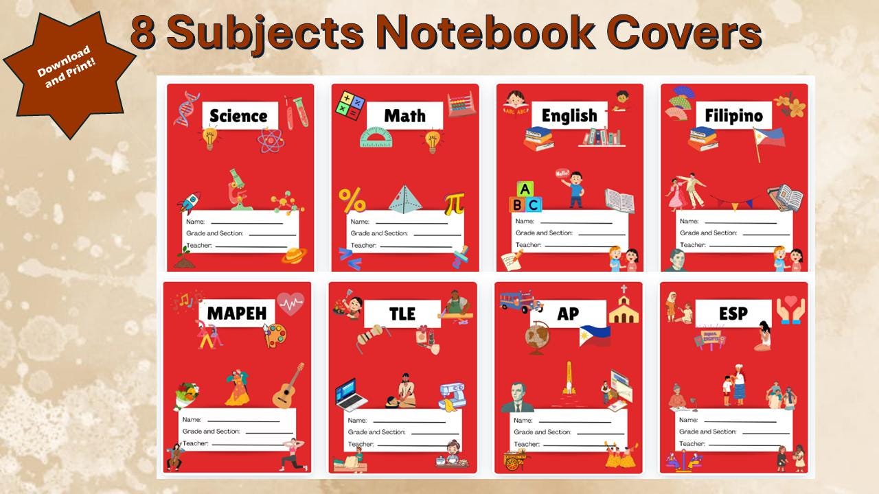 8 Subjects Notebook Covers| Digital Notebook Covers| Easy to Print ...