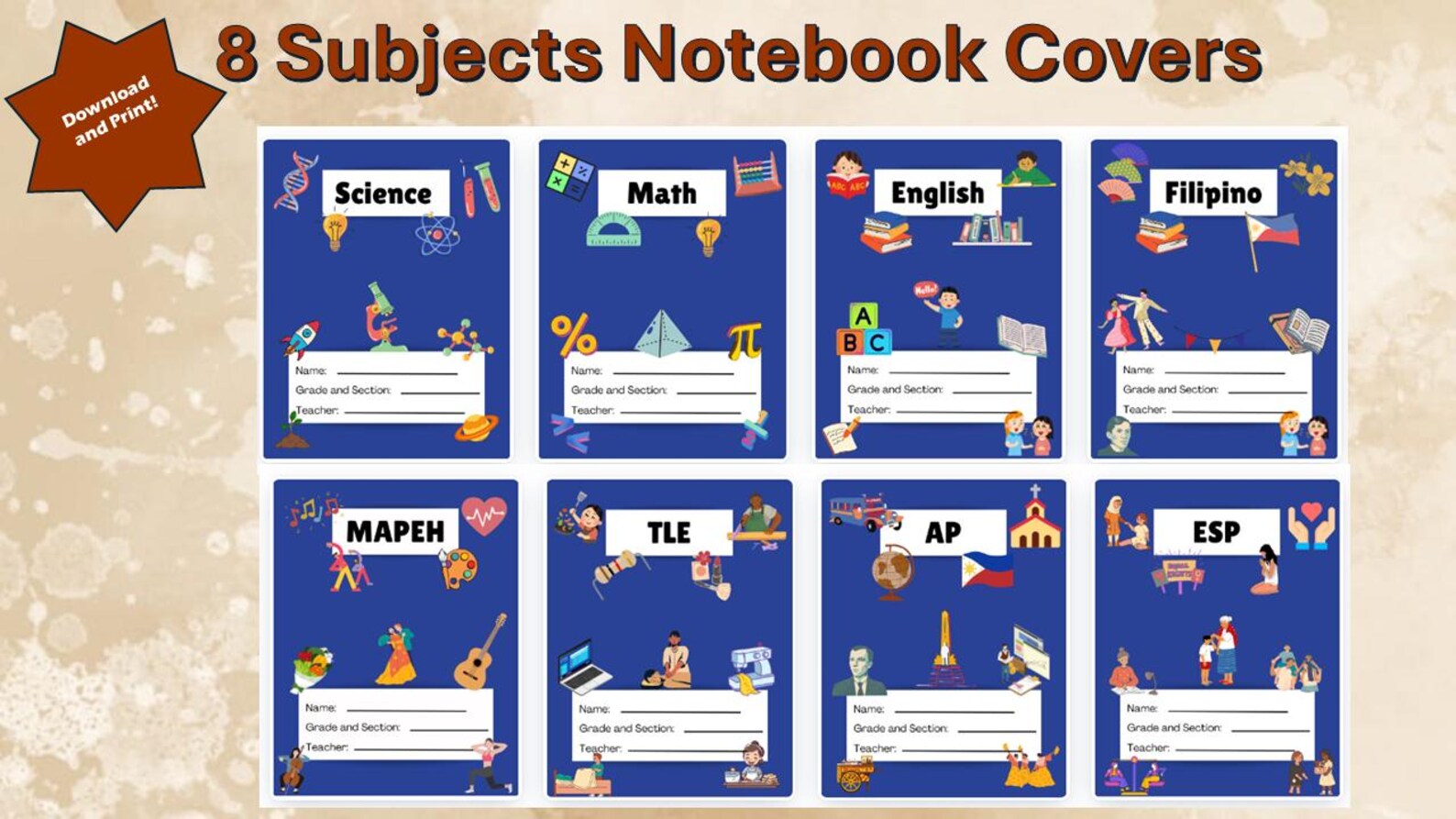 8 Subjects Notebook Covers| Digital Notebook Covers| Easy to Print ...