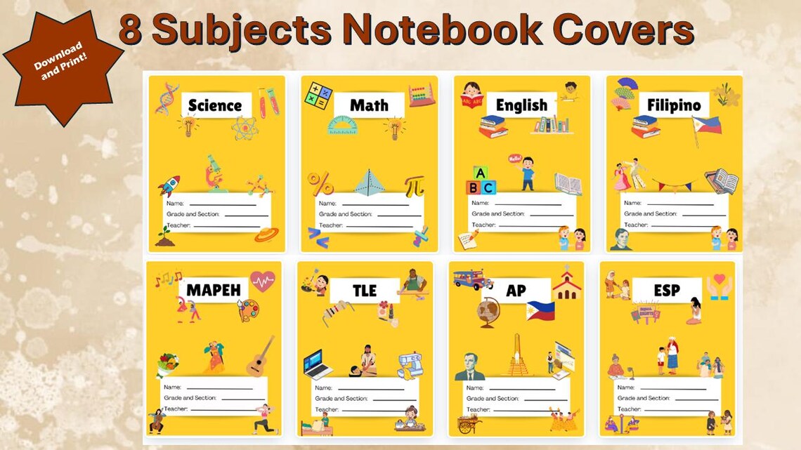 8 Subjects Notebook Covers| Digital Notebook Covers| Easy to Print ...