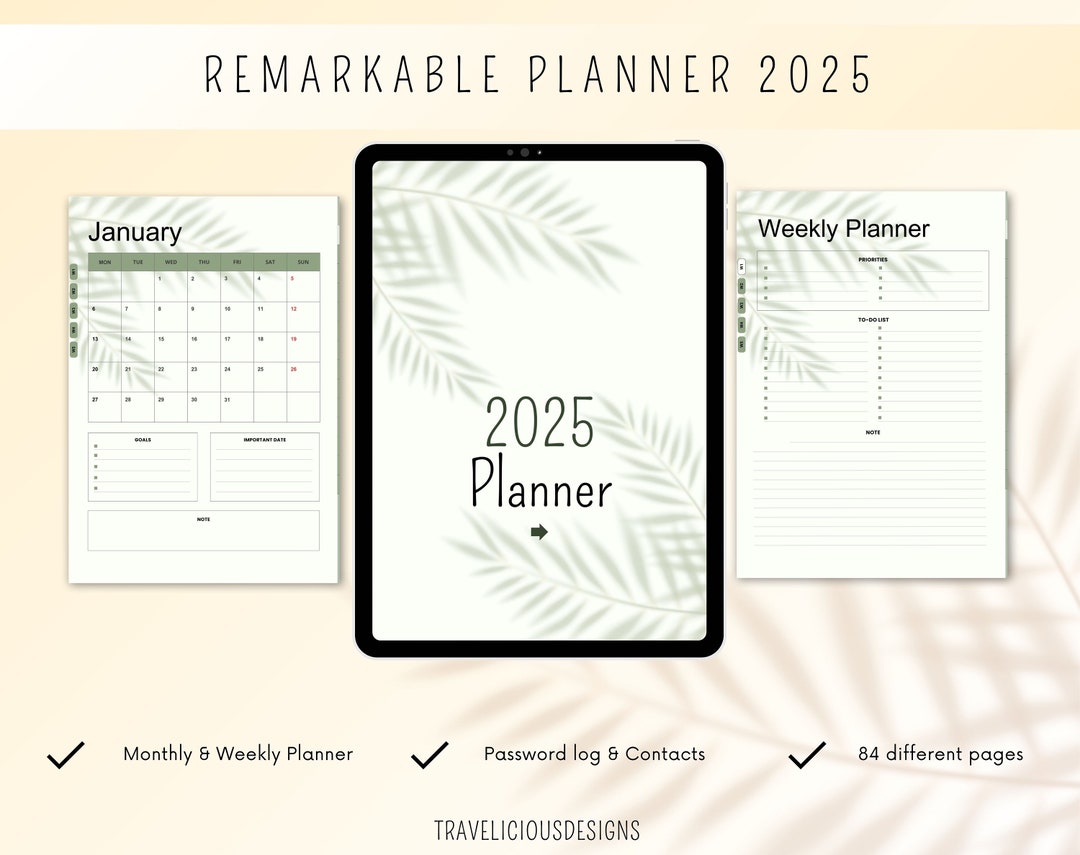 Remarkable 2 Planner 2025 | Remarkable Templates | Digital Calendar for ...