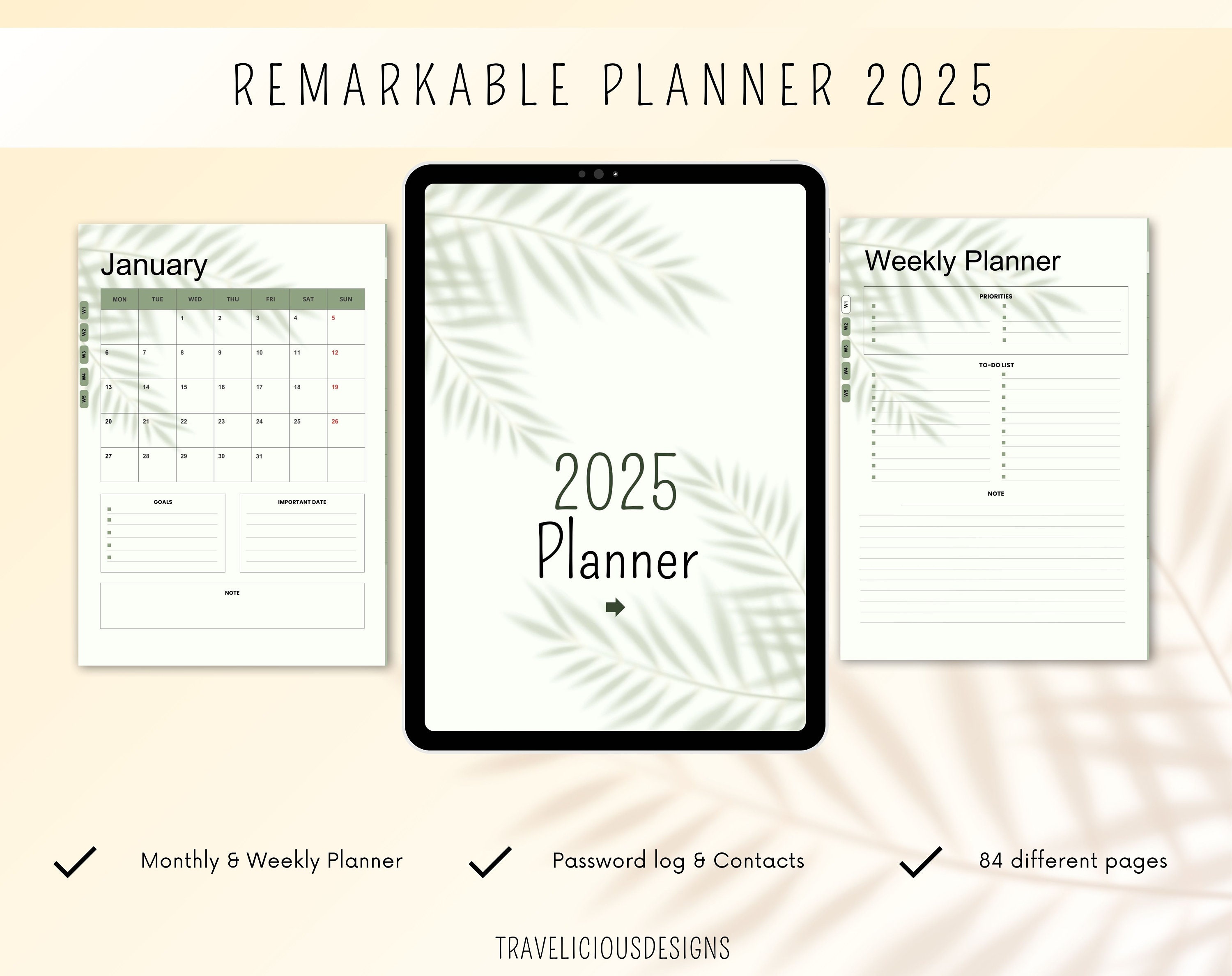 Remarkable 2 Planner 2025 | Remarkable Templates | Digital Calendar for ...