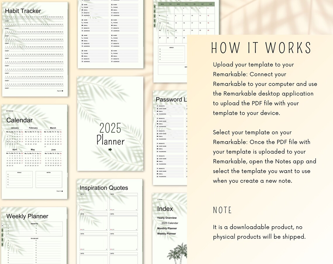 Remarkable 2 Planner 2025 | Remarkable Templates | Digital Calendar for ...