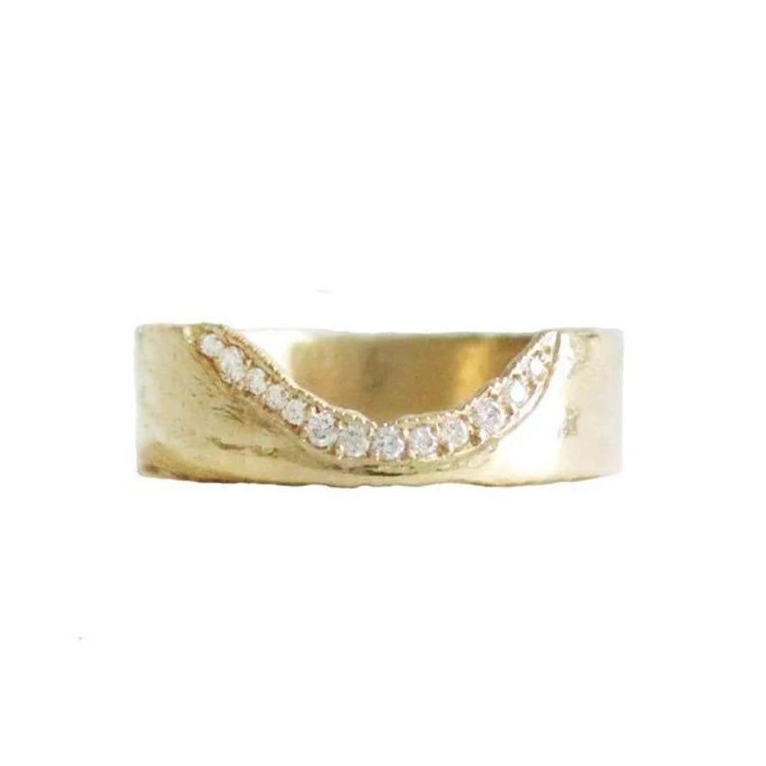 14k Gold Cigar Wedding Band, U Shaped Ring, Bezel Diamond Unique Band ...