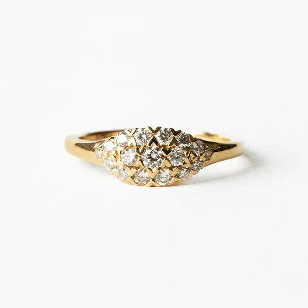 Pave Diamond Pinky Ring, Slim Signet Sparkle Design, Unique Stacking ...