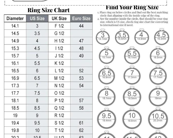 Ring Size Chart, International Ring Size Chart Digital Download ...