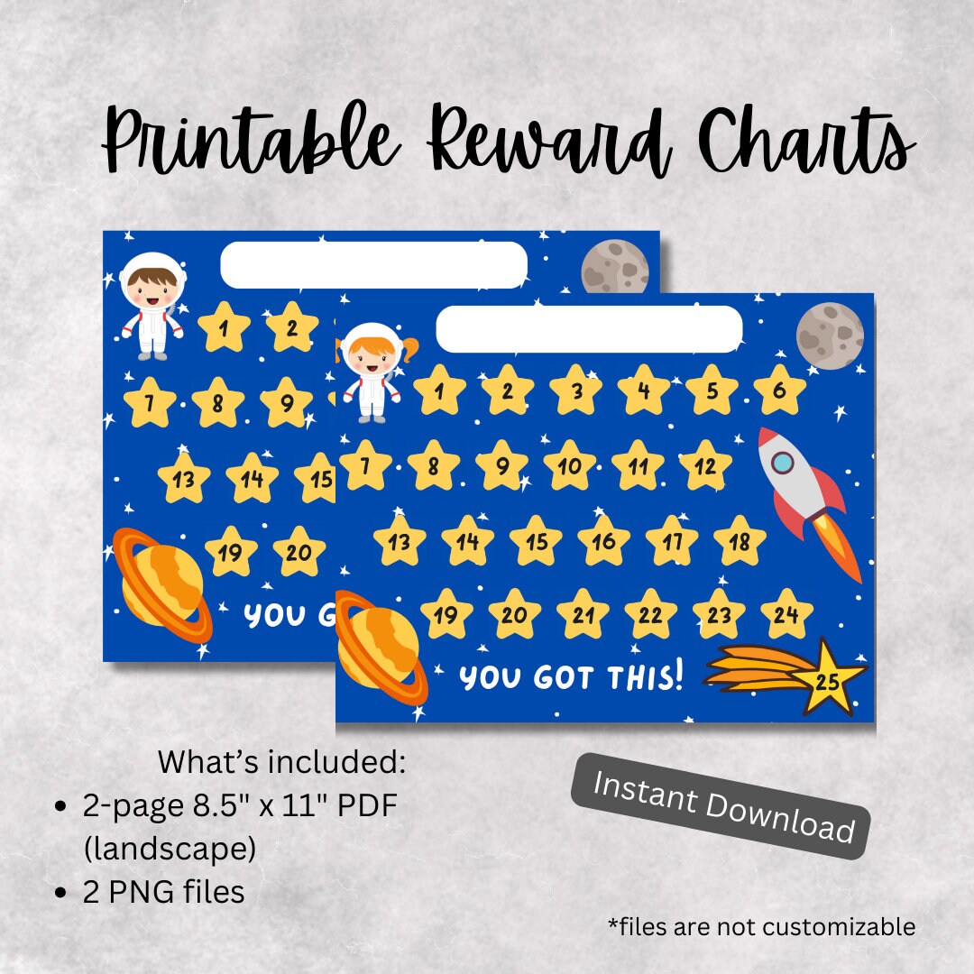 Printable Outer Space Reward Charts for Kids, Astronaut Reward Chart ...