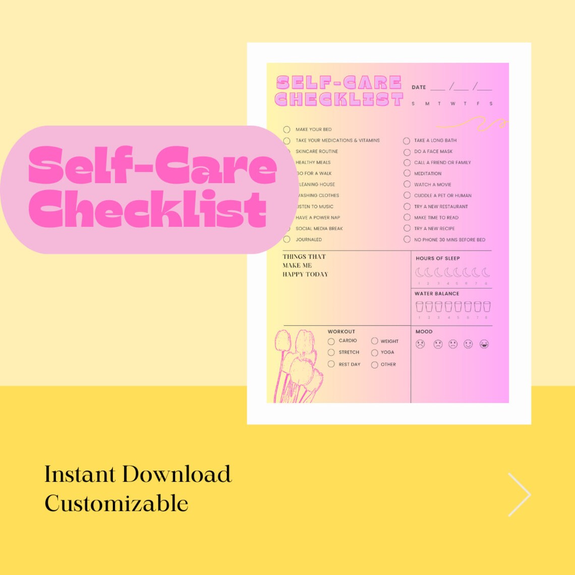 Self- Care Daily Checklist - Etsy