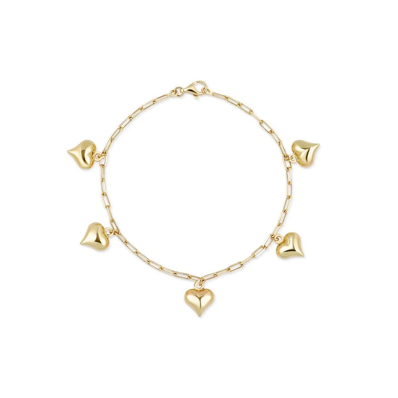 14K Real Gold Puffed Heart Charm Paperclip Bracelet - Available in Gold ...
