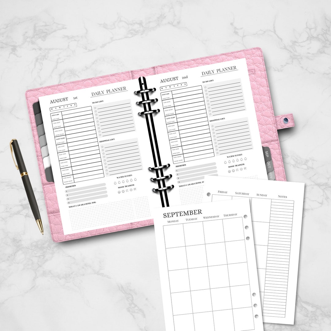 A5 Planner Inserts | 12 MONTHS Planner | Digital Download | Hourly ...