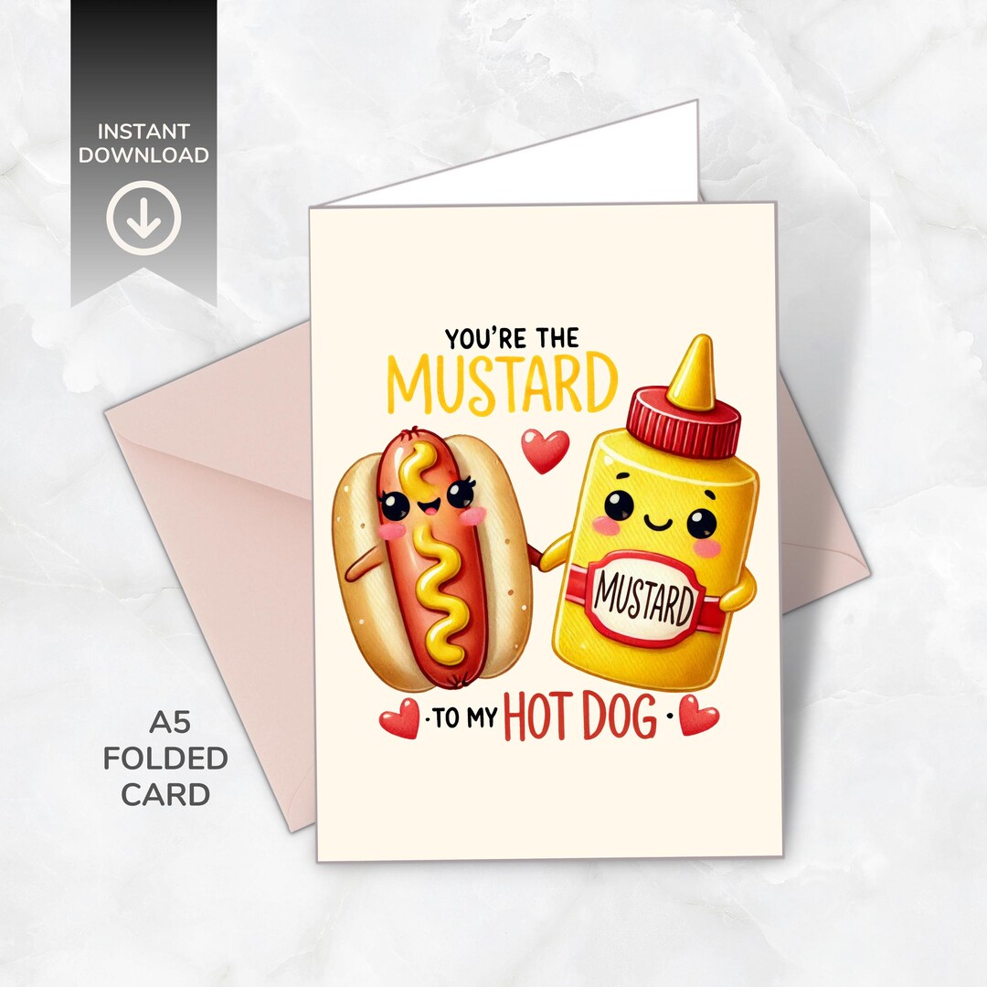 Printable Hot Dog -themed Valentine's Day & Birthday Folded Card ...
