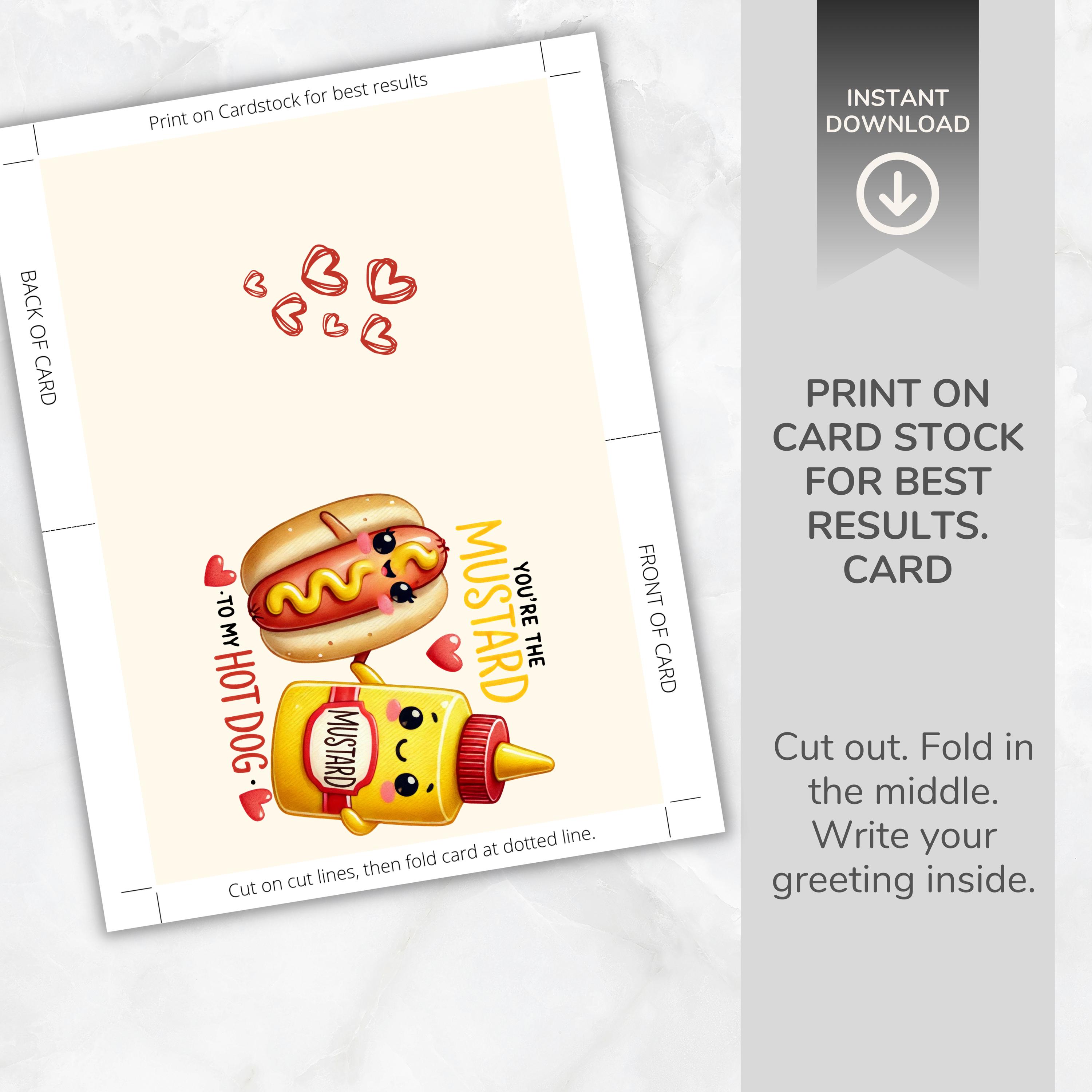 Printable Hot Dog -themed Valentine's Day & Birthday Folded Card ...
