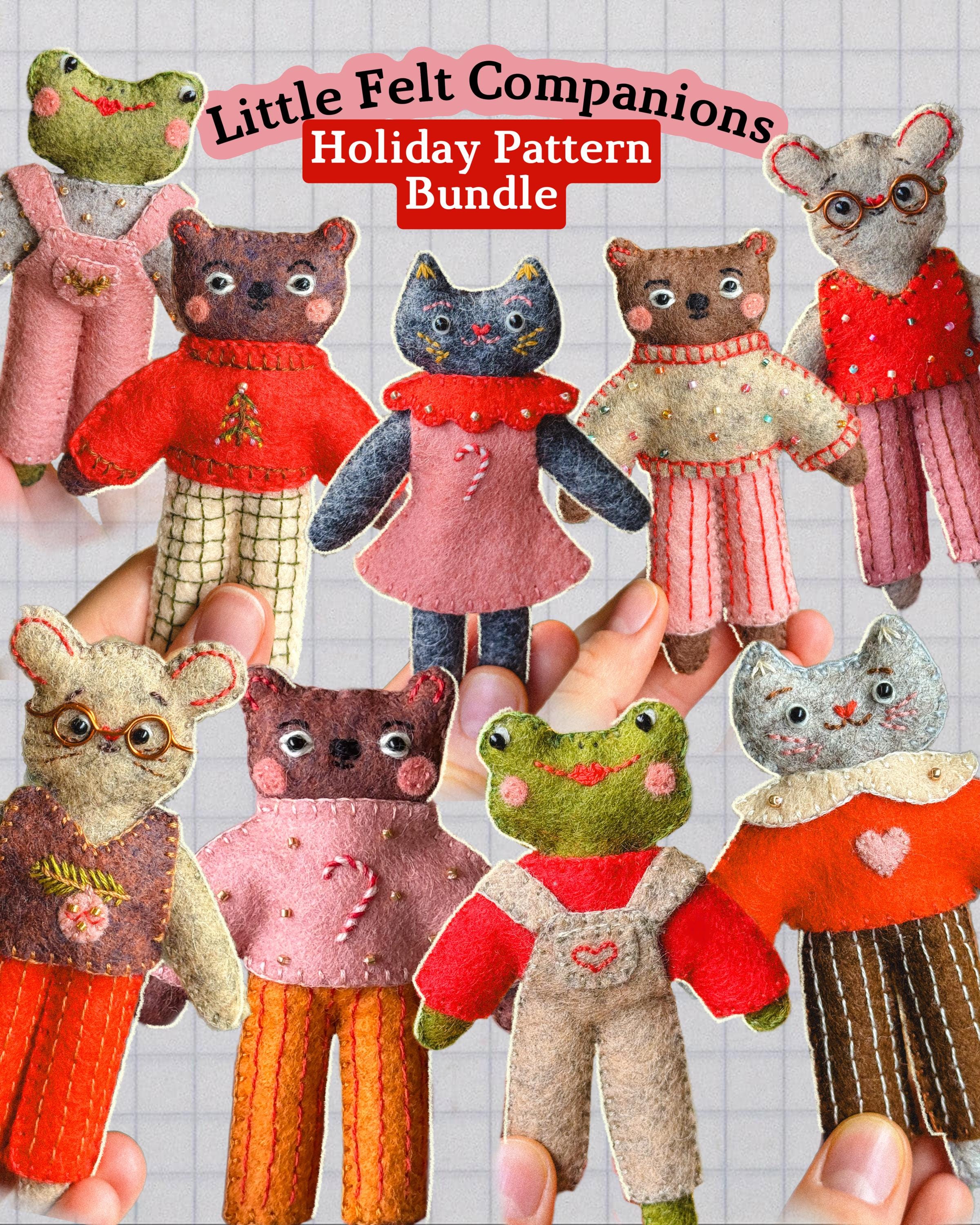 Felt Companions Bundle • Bear, Mouse, Frog & Cat Felt Animal Sewing ...