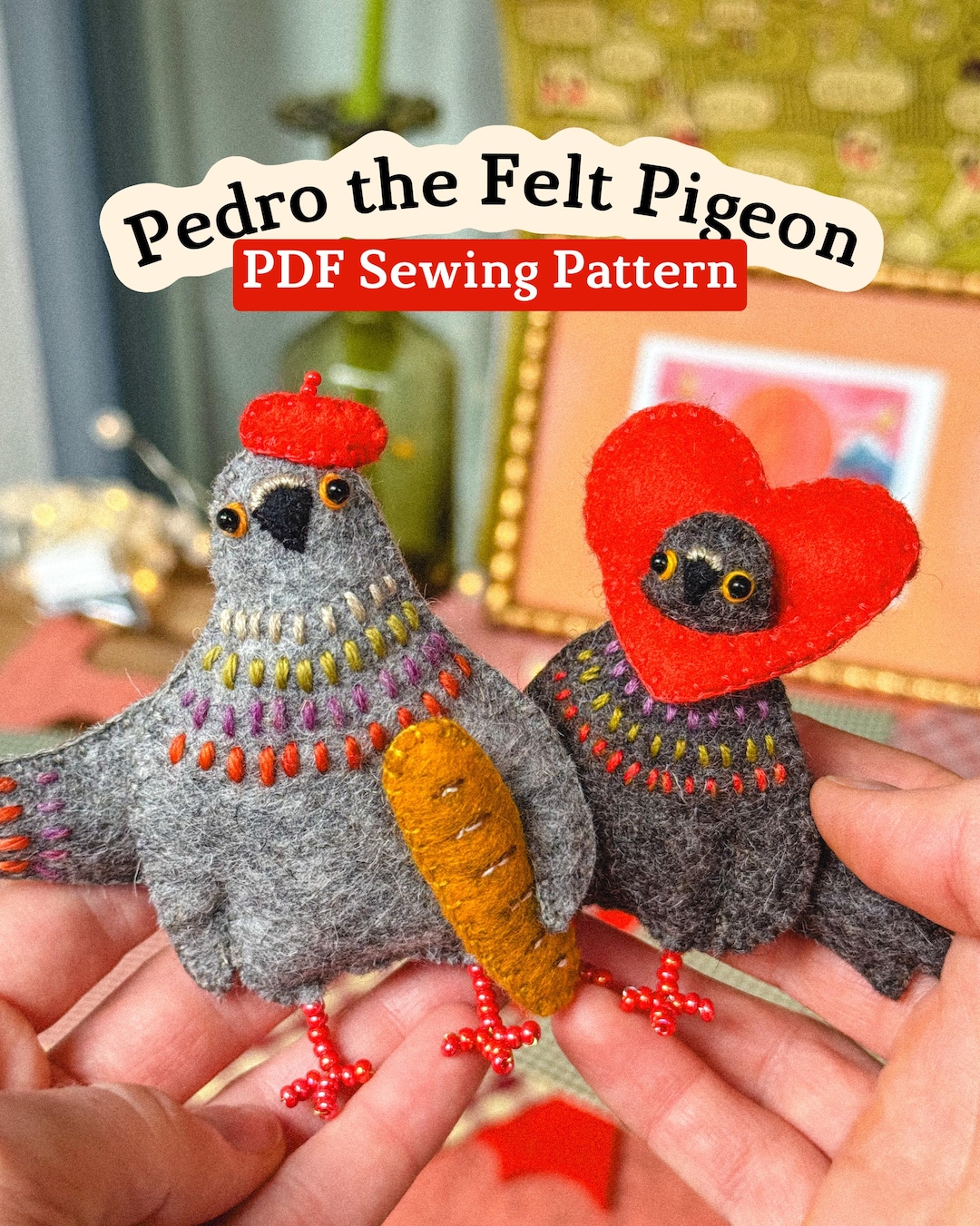 Pedro the Felt Pigeon – PDF Sewing Pattern | Bird Toy With Charms ...