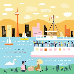 Toronto Island Ferry - CN Tower - Illustration Print - Etsy Canada